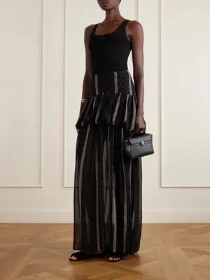 LIBEROWE Nina Striped Peplum Silk Maxi Skirt