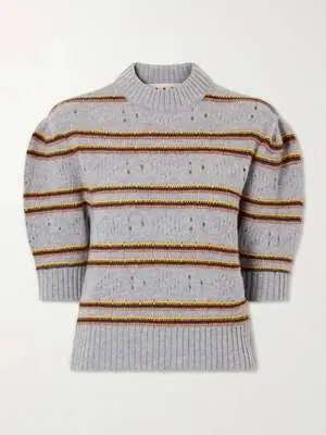 Marni Cropped Striped Open-knit Cashmere Sweater - Gray