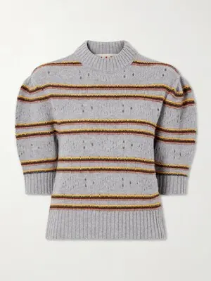 Marni Cropped Striped Open-knit Cashmere Sweater