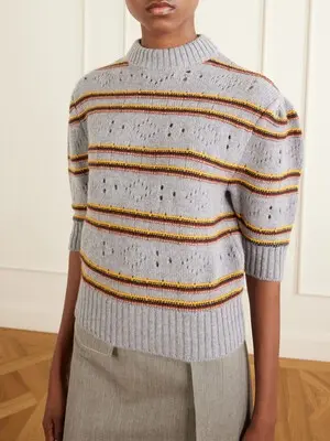 Marni Cropped Striped Open-knit Cashmere Sweater - Gray