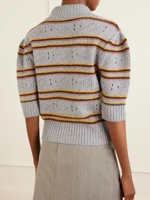 Marni Cropped Striped Open-knit Cashmere Sweater - Gray