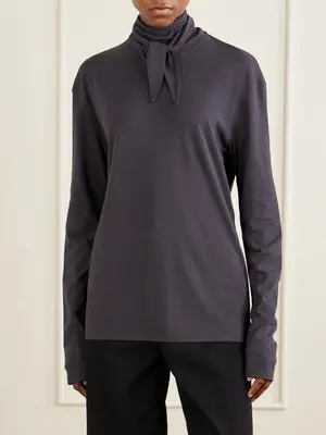LEMAIRE Tie-detailed Cotton-jersey Blouse - Gray