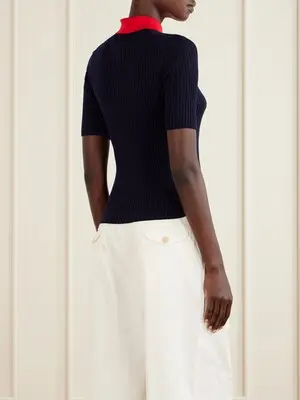 JIL SANDER Two-tone Ribbed Wool Polo Shirt