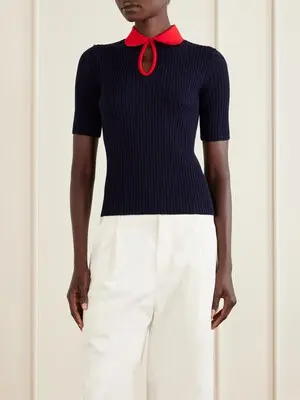 JIL SANDER Two-tone Ribbed Wool Polo Shirt