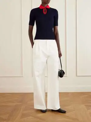 JIL SANDER Two-tone Ribbed Wool Polo Shirt