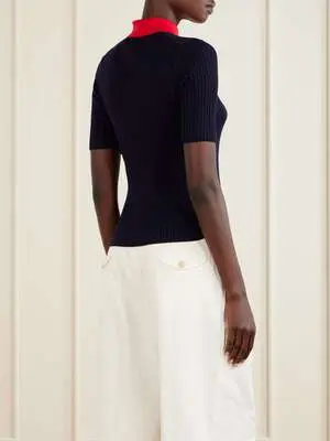 JIL SANDER Two-tone Ribbed Wool Polo Shirt