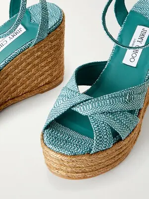 JIMMY CHOO Korra 100 Raffia Platform Wedge Sandals