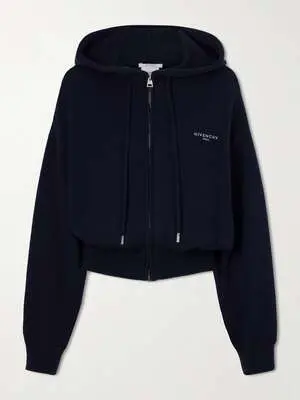 Givenchy Logo-embroidered Wool And Cotton-blend Zip-up Hoodie