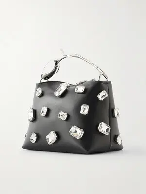 Erdem Mini Crystal-embellished Leather Clutch With Rose Handle