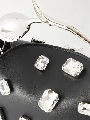 Erdem Mini Crystal-embellished Leather Clutch With Rose Handle