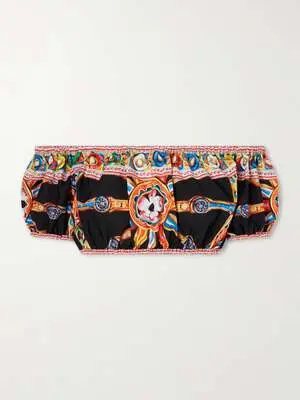 Dolce & Gabbana Carretto Off-the-shoulder Cropped Printed Cotton-poplin Top