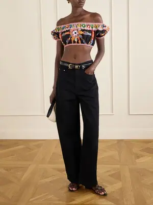 Dolce & Gabbana Carretto Off-the-shoulder Cropped Printed Top