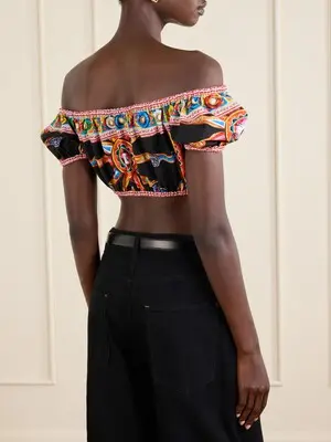 Dolce & Gabbana Carretto Off-the-shoulder Cropped Printed Top
