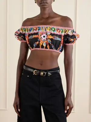 Dolce & Gabbana Carretto Off-the-shoulder Cropped Printed Top