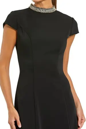 Mac Duggal Cap Sleeve Gown With Embellished Neckline