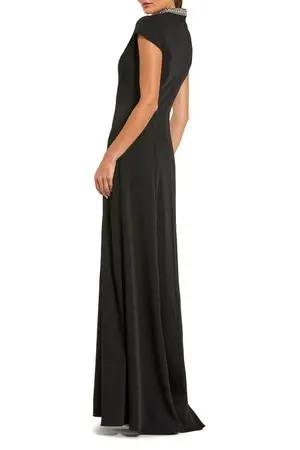 Mac Duggal Cap Sleeve Gown With Embellished Mock Neckline