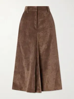 Brunello Cucinelli Embellished Corduroy Midi Skirt - Brown