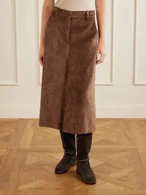 Brunello Cucinelli Embellished Corduroy Midi Skirt - Brown