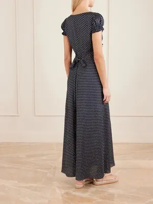 DÔEN Valerine Polka Dot Silk-blend Twill Maxi Dress - Blue