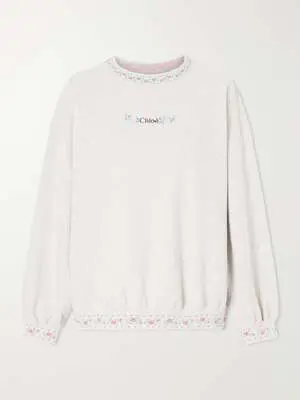 Chloé Logo-embroidered Scalloped Cotton-jersey Sweatshirt - Gray