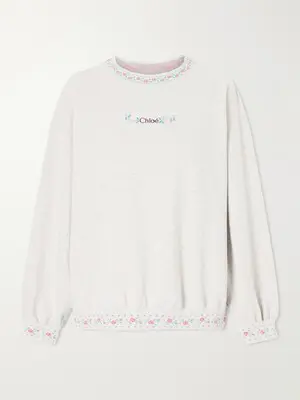 Chloé Logo Embroidered Scalloped Cotton-jersey Sweatshirt - Gray