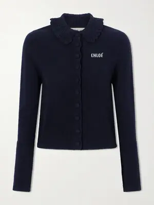 Chloé Logo Embroidered Wool Cardigan - Blue