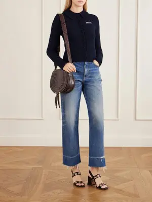 Chloé Logo Embroidered Wool Cardigan With Crocheted Collar