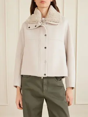 Brunello Cucinelli Shearling-trimmed Cropped Wool And Cashmere-blend Jacket
