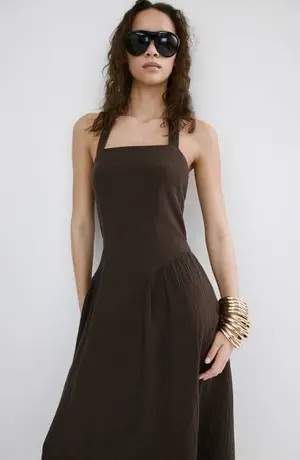 Mango Double Gazue Halter Maxi Dress