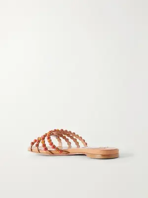 AQUAZZURA Gemma Embellished Leather Sandals - Neutrals