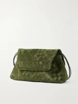 Bottega Veneta Intrecciato Suede Shoulder Bag - Green
