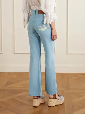Chloé Mid-rise Embroidered Wide-leg Jeans