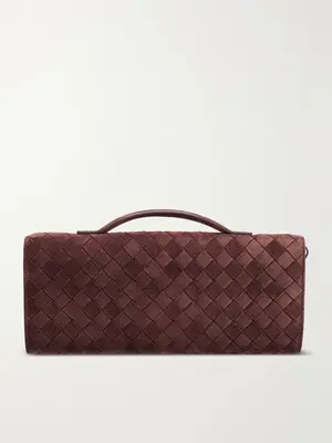 Bottega Veneta Andiamo Intrecciato Suede Clutch - Brown