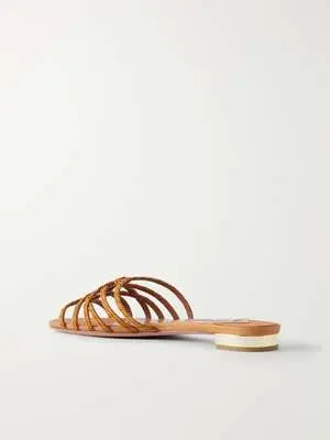 AQUAZZURA Luna Raffia-trimmed Cord Slides
