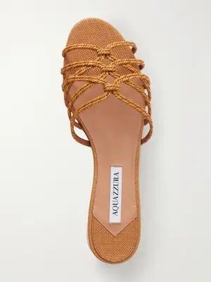 AQUAZZURA Luna Braided Raffia Slides With Gold Tone Heel - Neutrals