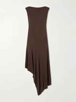 Alaïa Asymmetric Jersey-crepe Midi Dress - Brown