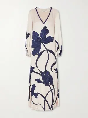 ANDRES OTALORA Aduma Embellished Floral-print Maxi Dress - Blue