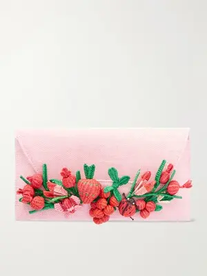 AQUAZZURA Botanica Embellished Raffia Clutch - Pink