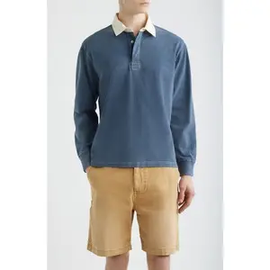 CORRIDOR Solid Cotton Rugby Shirt - Navy