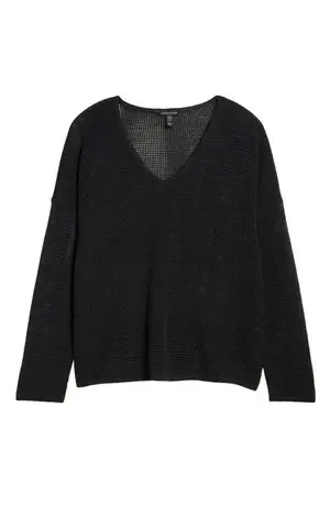 Eileen Fisher V-neck Open Knit Sweater - Black