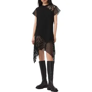 ALLSAINTS Zala Asymmetric Crochet Dress - Black