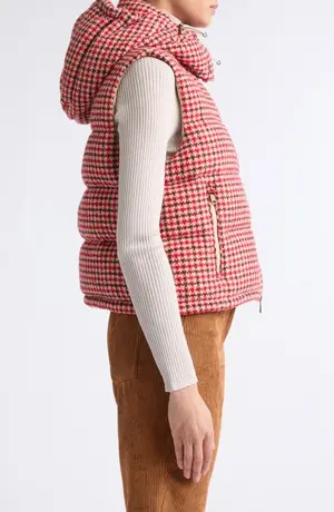 Moncler Wool-blend Down Puffer Vest With Removable Hood - Check Print