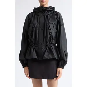 Moncler Imaginaire Short Nylon Canvas Parka With Ruffled Waist - Black