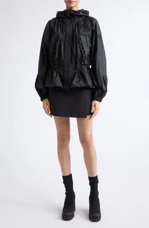 Moncler Imaginaire Short Nylon Canvas Parka With Ruffled Waist