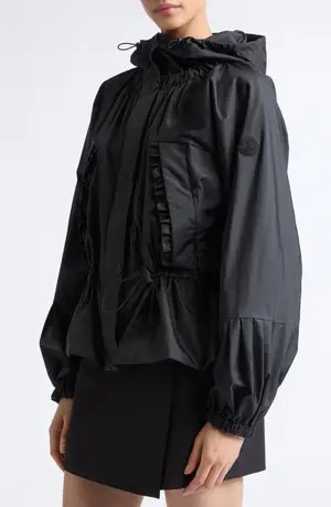 Moncler Imaginaire Short Nylon Canvas Parka With Ruffled Waist
