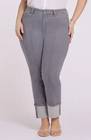 NYDJ Marilyn Cuffed Pintuck Straight Leg Jeans - Charisma