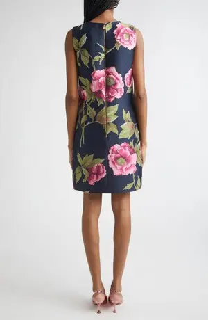 Carolina Herrera Peony Jacquard Sleeveless Shift Dress