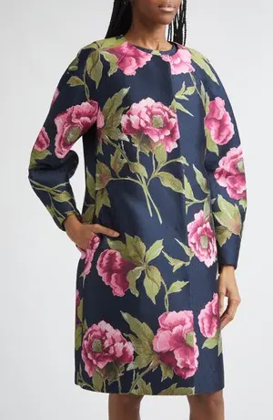 Carolina Herrera Peony Jacquard Cocoon Coat
