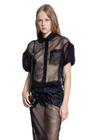 Simone Rocha Sheer Cropped Puff Bow Sleeve Shirt