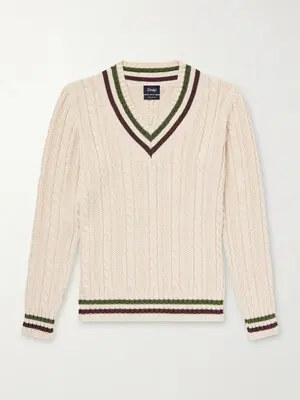 DRAKE'S Cricket Knitted Cotton And Cashmere-blend Sweater - Neutrals